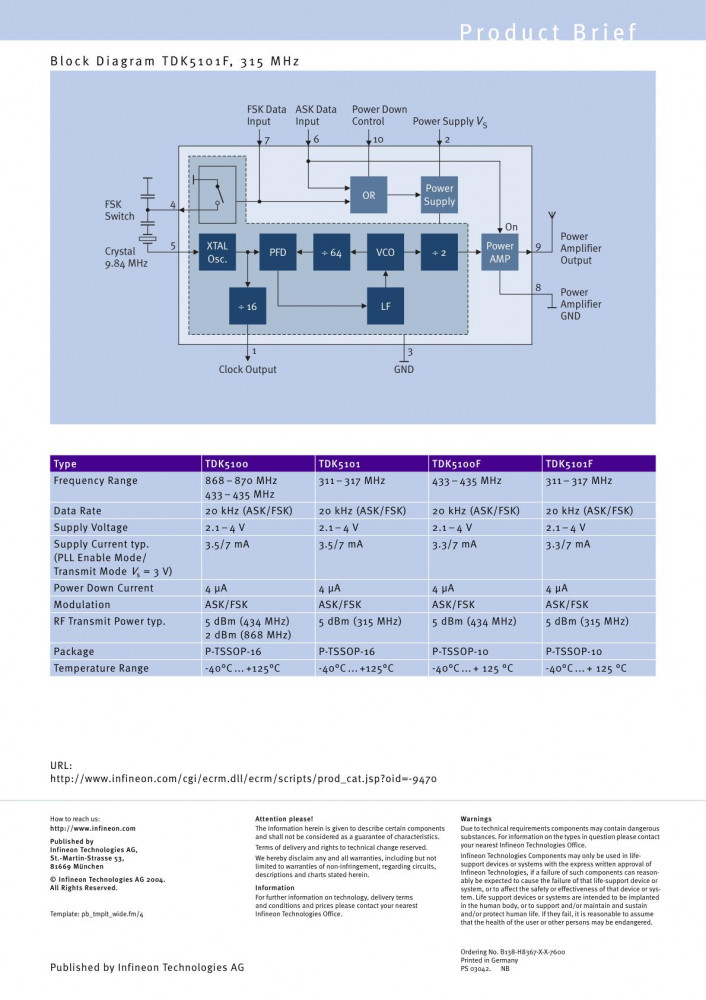 TDK5101F technical document page 2