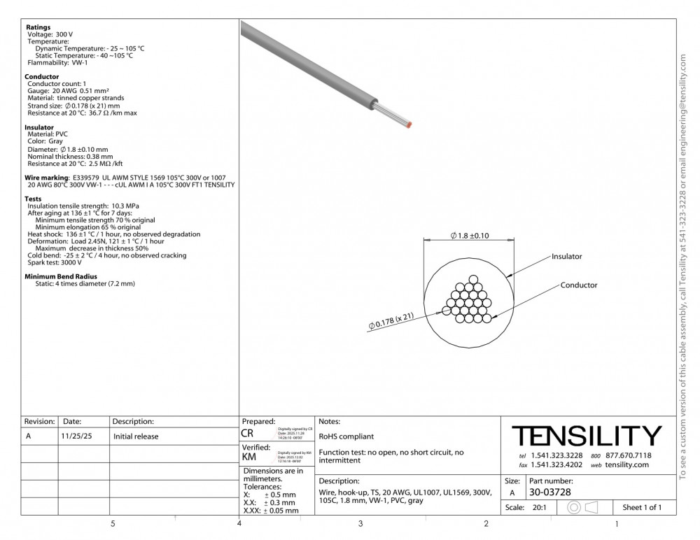 Tensility International 30-03728 wire specification drawing