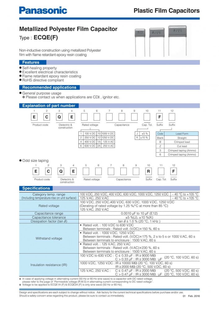 ECQE(F) datasheet page 1