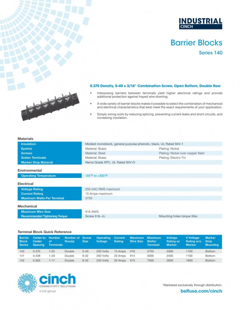 CINCH Series 140 barrier block documentation page 1