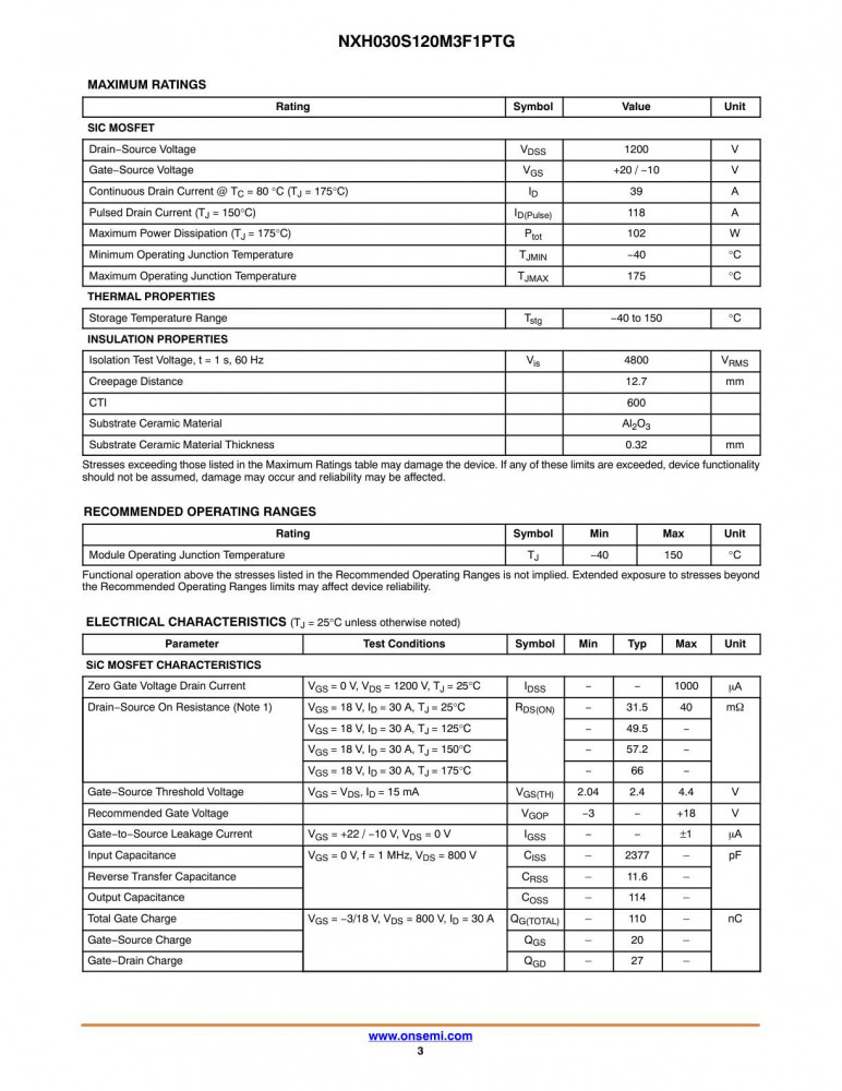NXH030S120M3F1PTG datasheet page 3