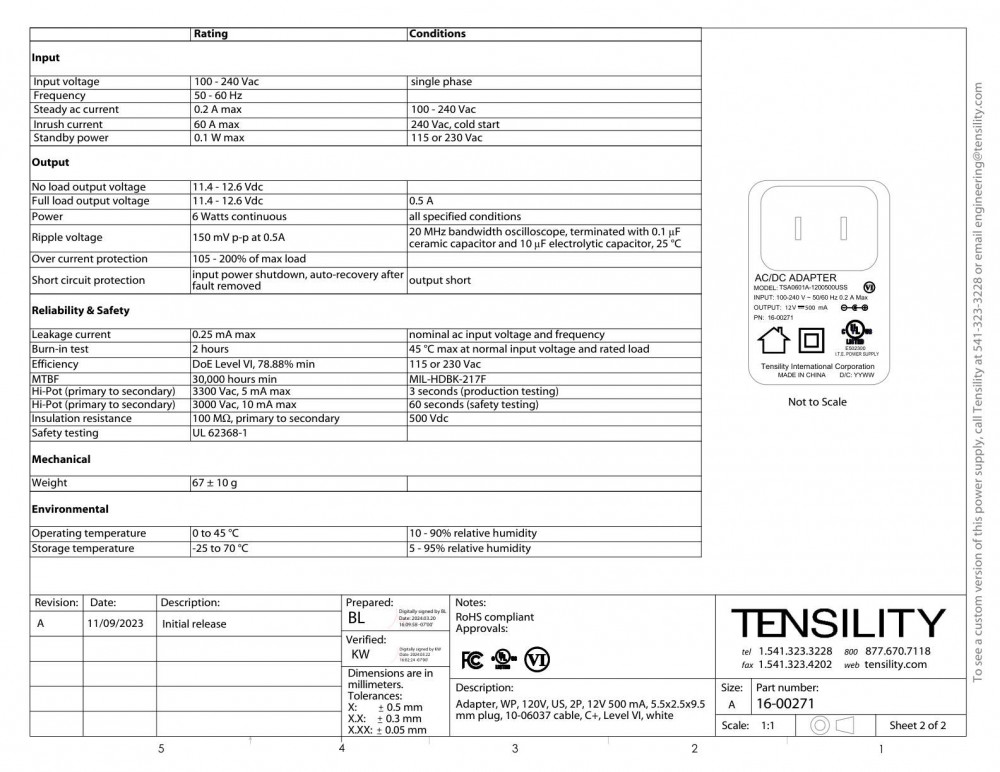 Tensility International 16-00271 product drawing and specifications, page 2