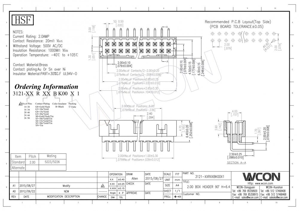 Wcon 3121 series technical drawing
