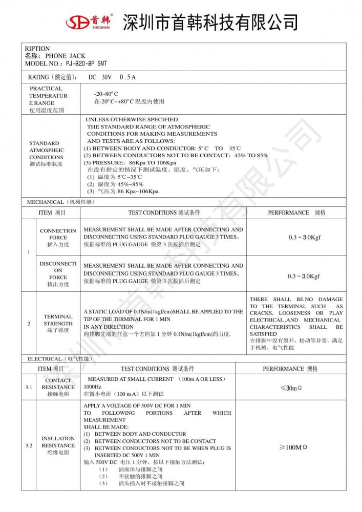 PJ-320-3P SMT approval specification page 3