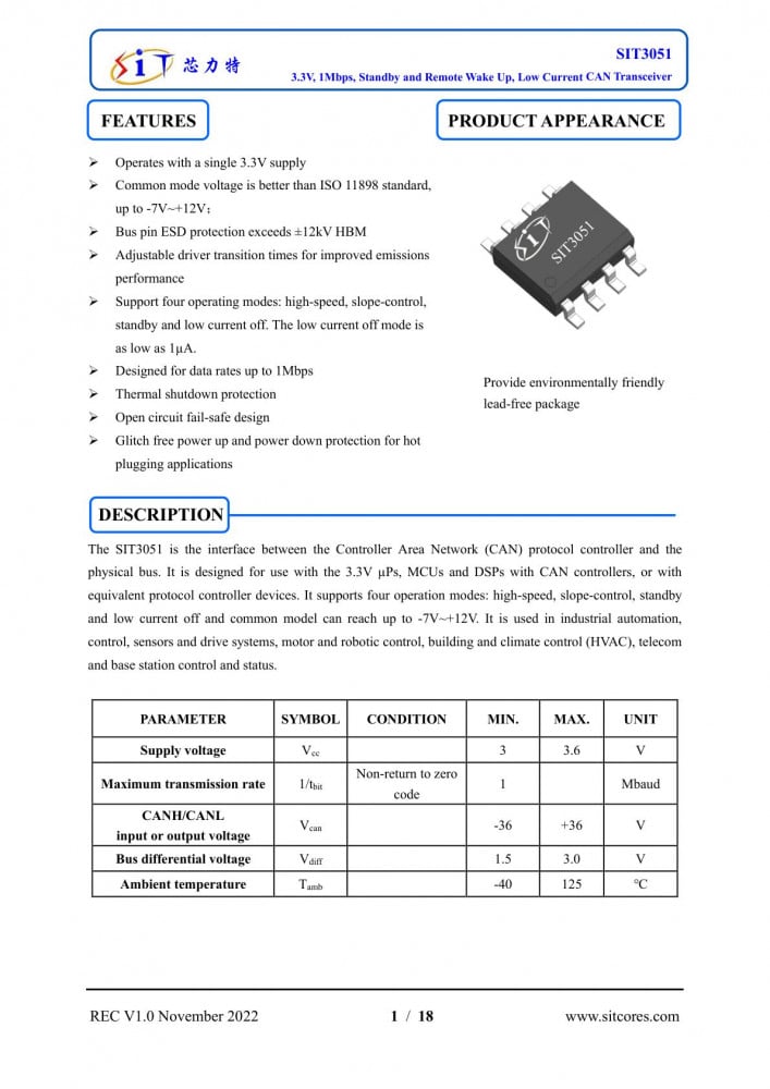 SIT3051ESA datasheet page 1