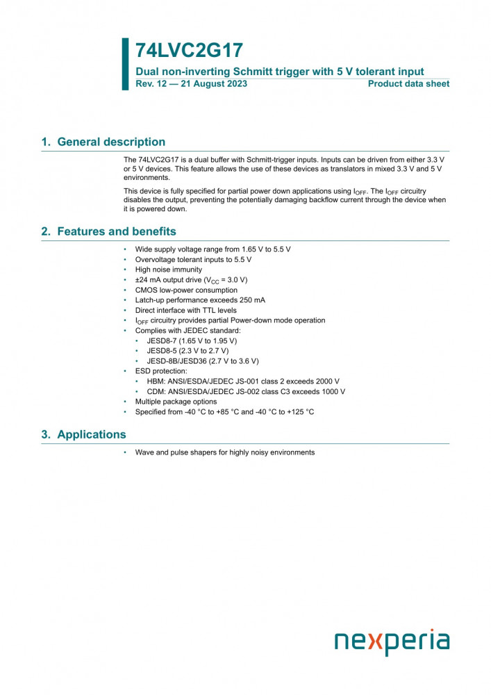 74LVC2G17GM,115 datasheet page 1