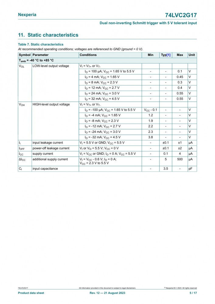 74LVC2G17GM,115 datasheet page 5