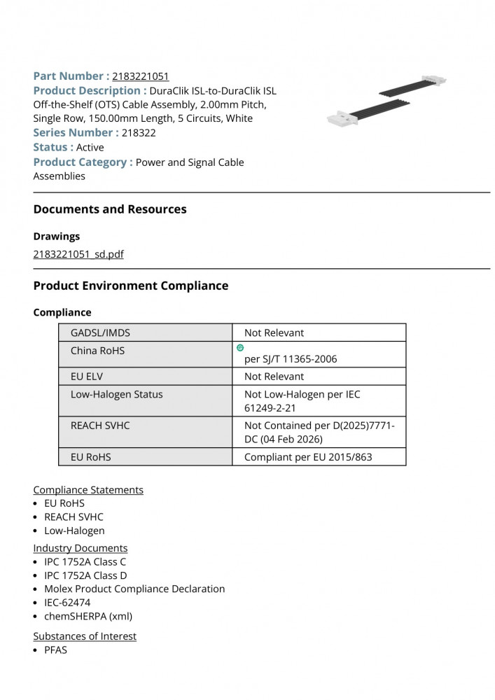 Molex 2183221051 product drawing, page 1