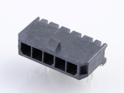 Micro-Fit 3.0 Right-Angle Header, 3.00mm Pitch, Single Row, 8 Circuits, with Snap-in Plastic Peg PCB Lock, 0.38µm Gold Plating, Glow-Wire Capable, Black