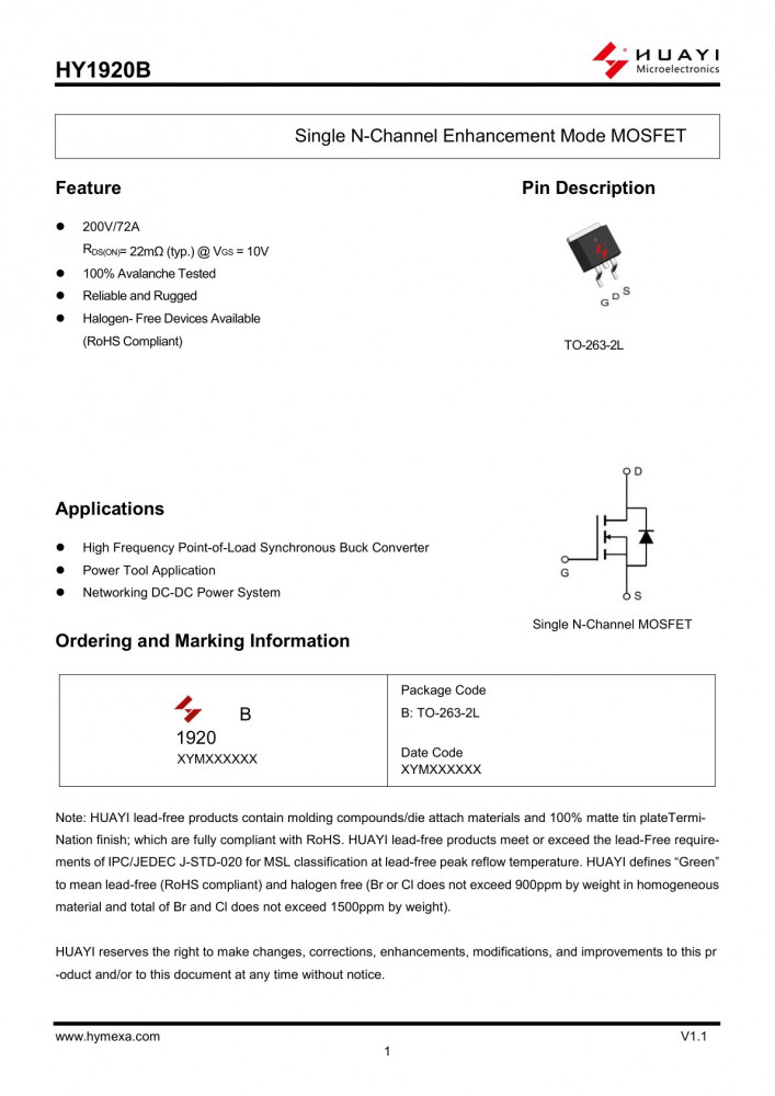HY1920B datasheet page 1