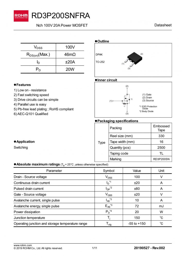 RD3P200SNFRATL datasheet page 1