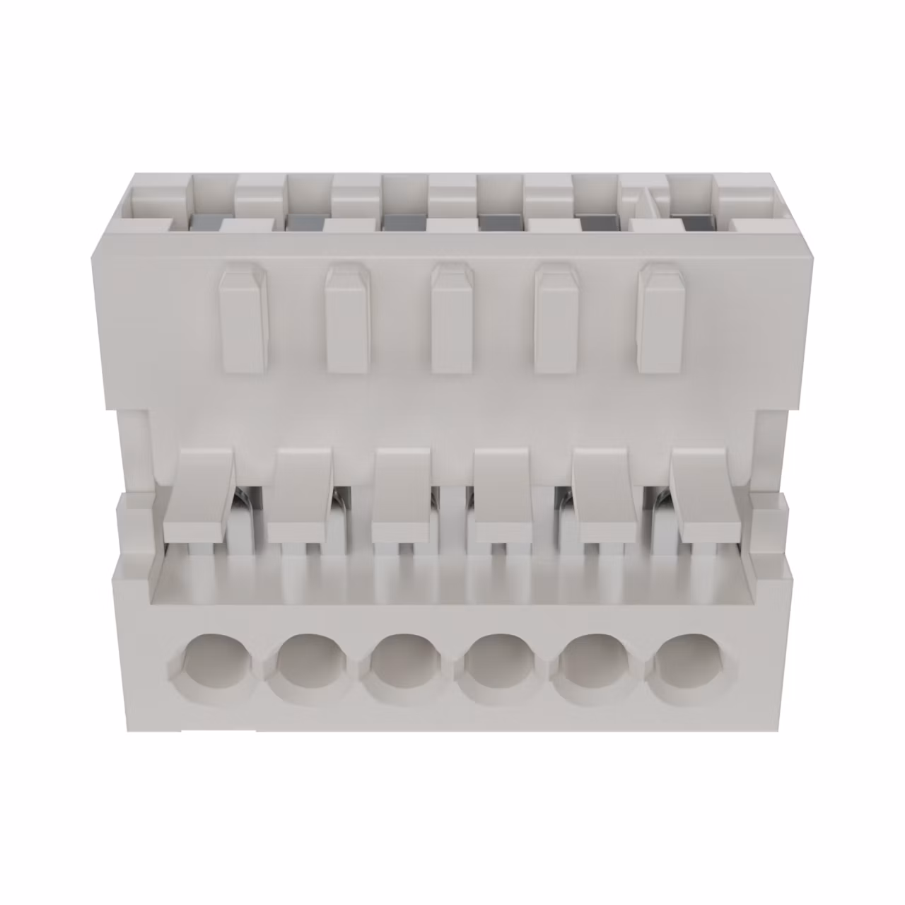 Appli-Mate RAST 2.5 IDT Housing, 2.50mm Pitch, Female, 6 Circuits, Beaded Terminal, Position Keys A & G Removed, Slotted Endwalls, Polarizing Rib Between Circuits 5 & 6 for sale