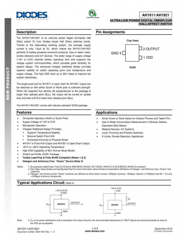 AH1911-W-7 datasheet page 1