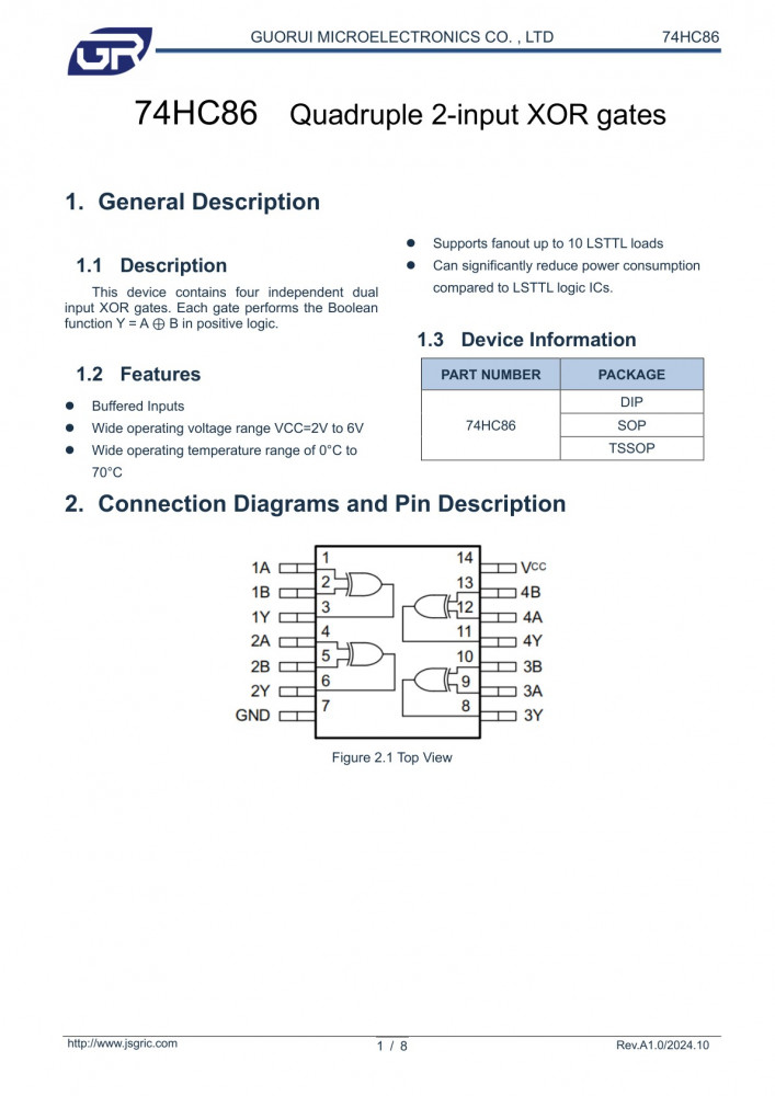 74HC86 datasheet page 1