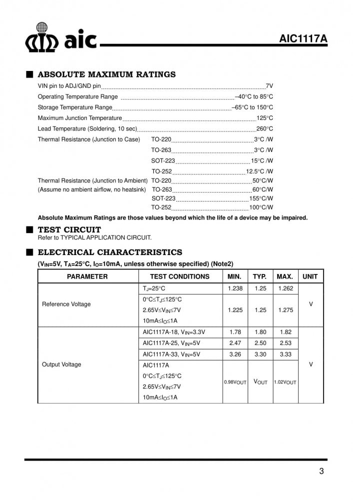 AIC1117A datasheet page 3