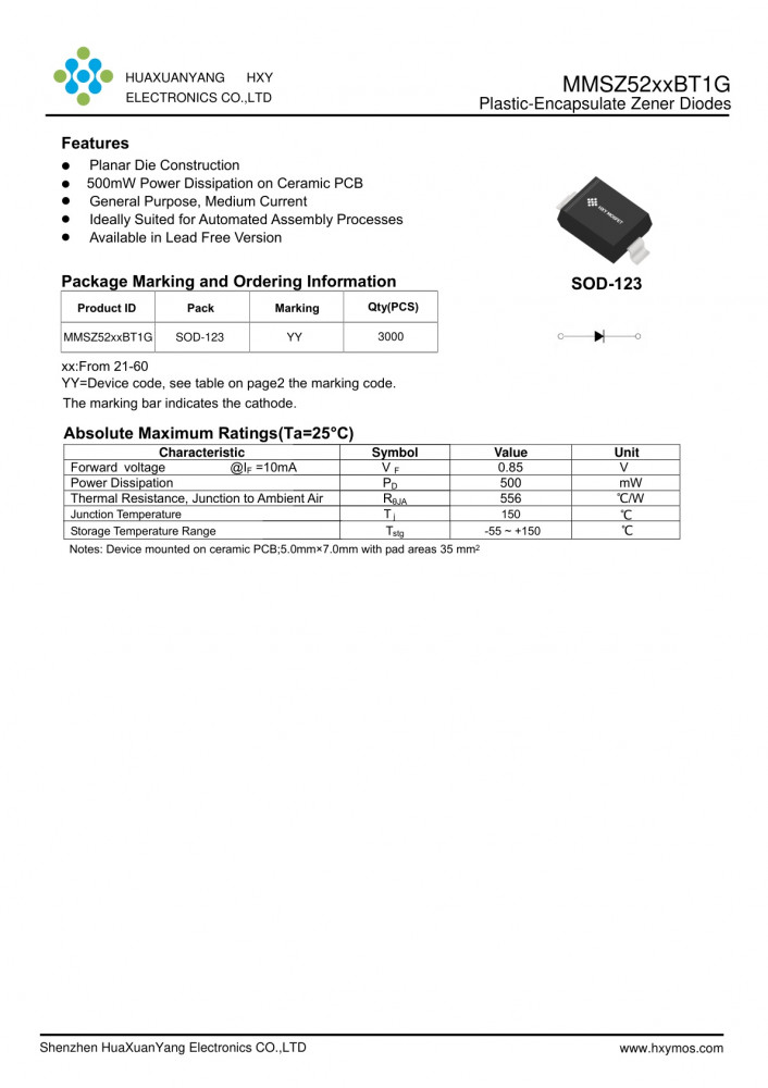 MMSZ5254BT1G-HXY datasheet page 1