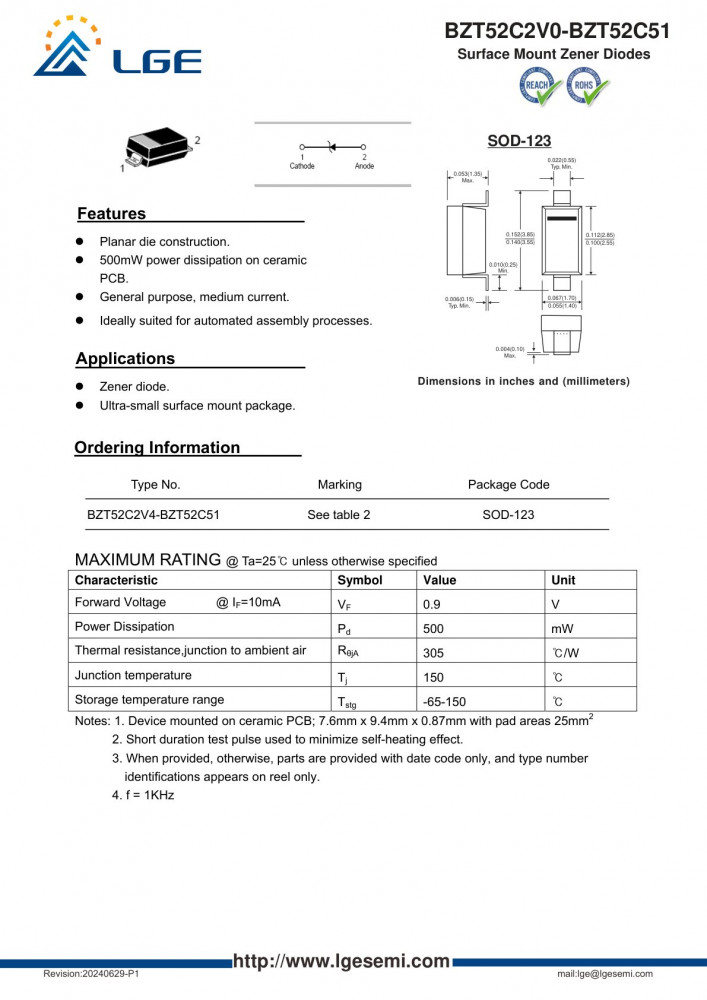 LGE BZT52C4V3 datasheet page 1