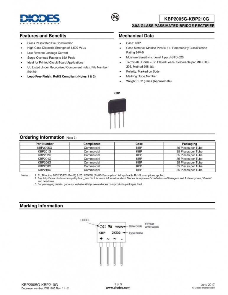 KBP201G datasheet page 1