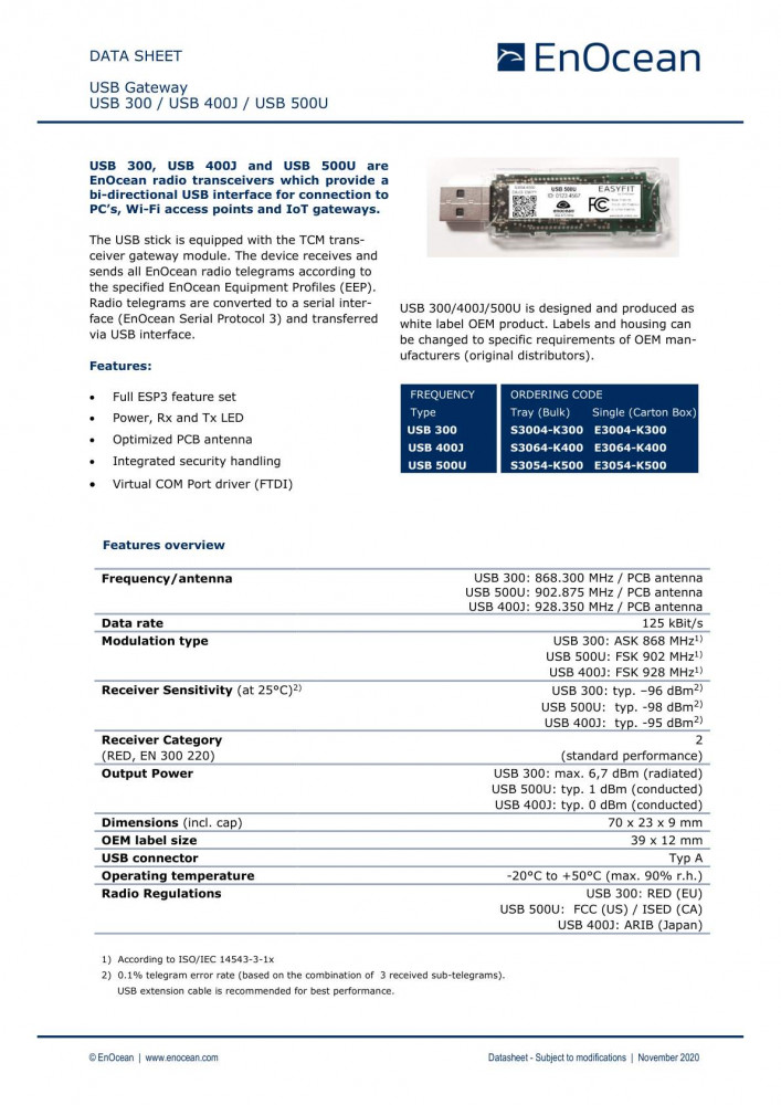 USB500U technical document preview