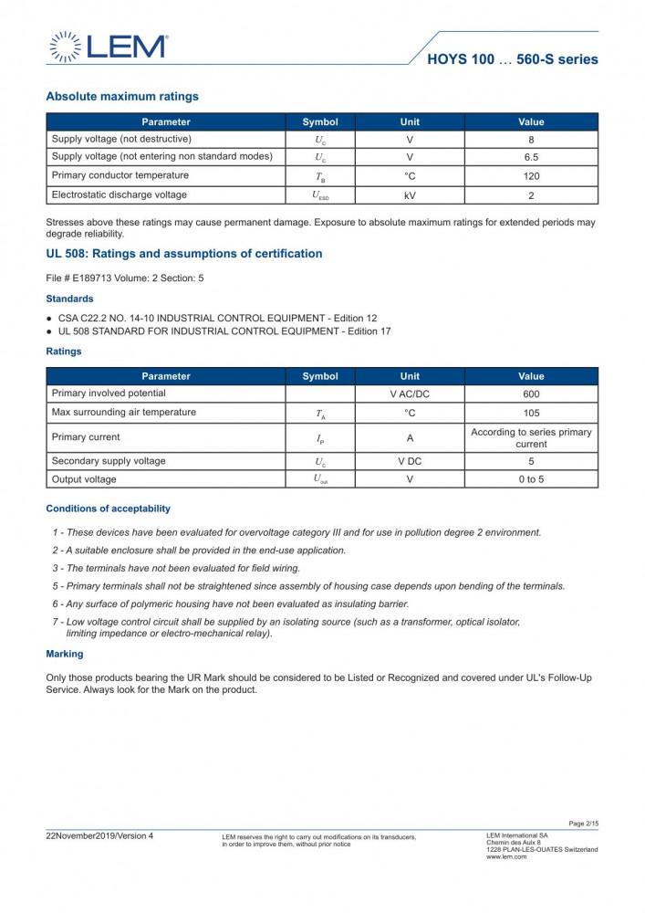 HOYS-S datasheet page 2