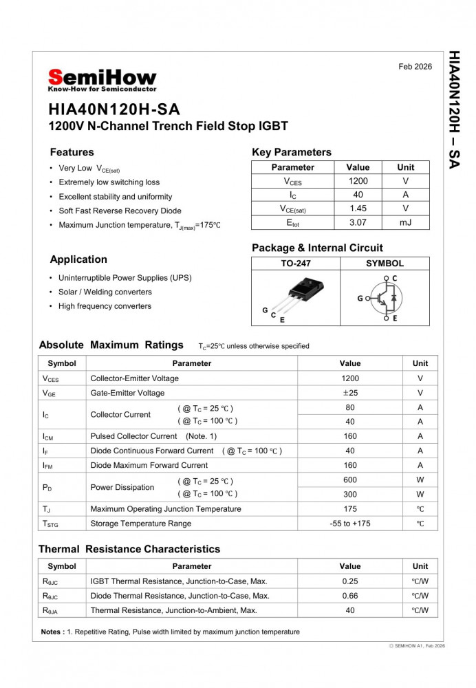HIA40N120H-SA datasheet page 1