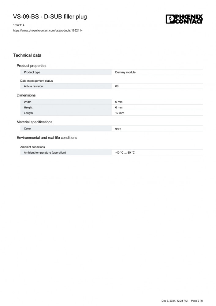 Phoenix Contact 1652114 technical document page 2