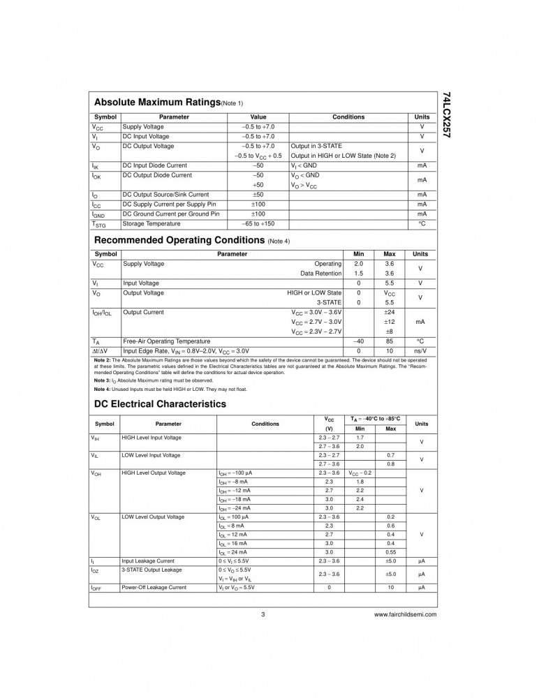 74LCX257 datasheet page 4