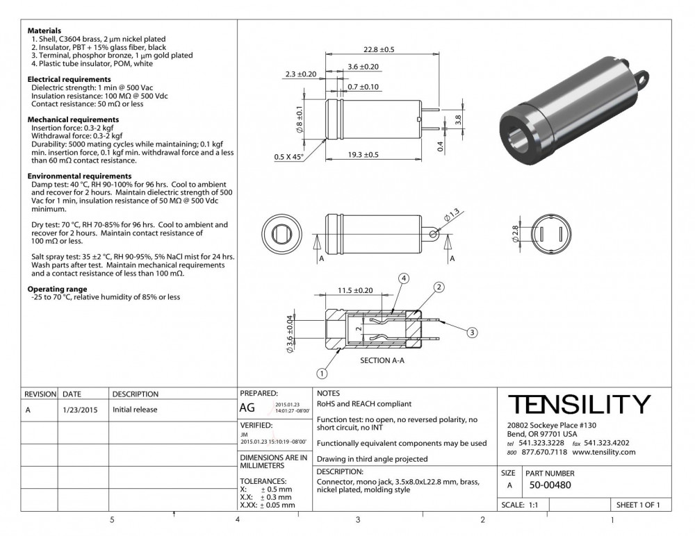Tensility International 50-00480 product drawing preview