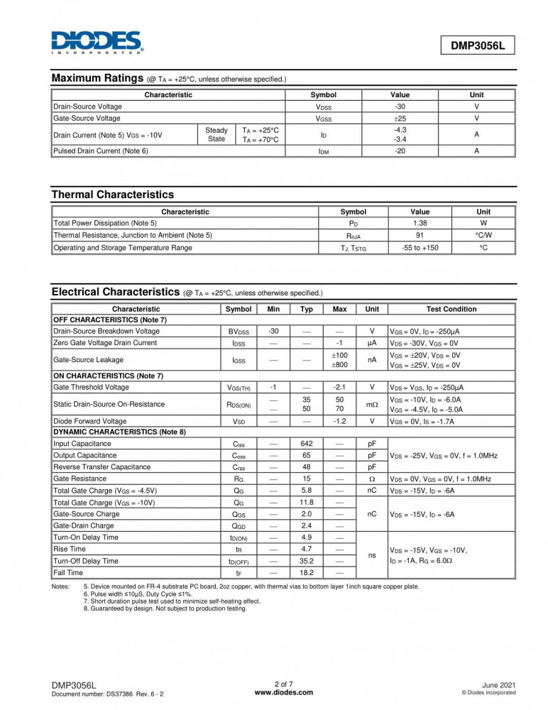 DMP3056L-7 datasheet page 2