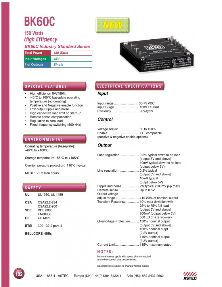 Artesyn BK60C product datasheet page 1