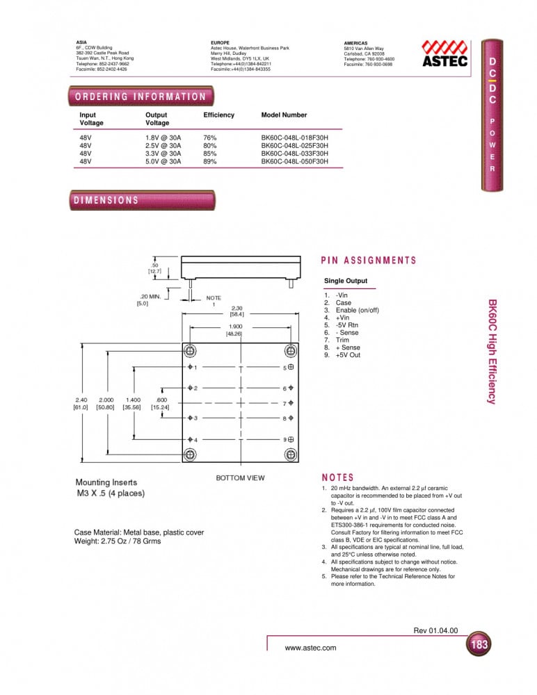 Artesyn BK60C product datasheet page 2