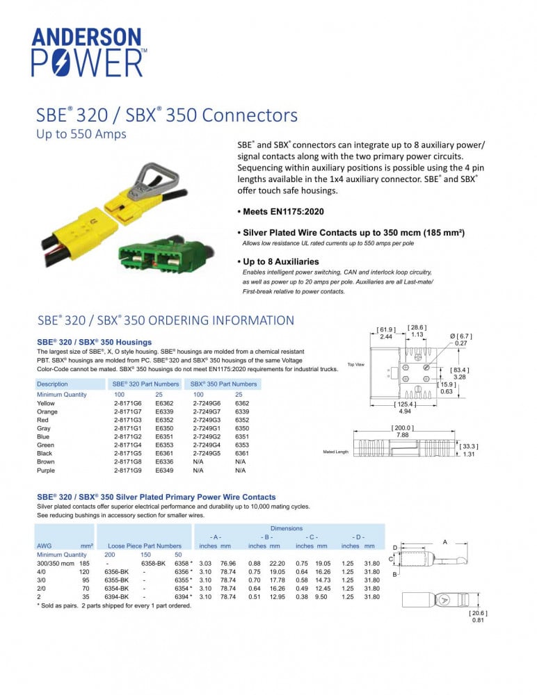 Anderson Power SBE 320 SBX 350 datasheet page 1