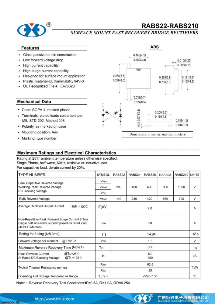 JUXING RABS210 datasheet page 1