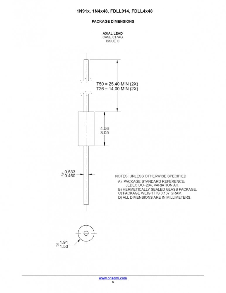 FDLL4148 axial lead package drawing