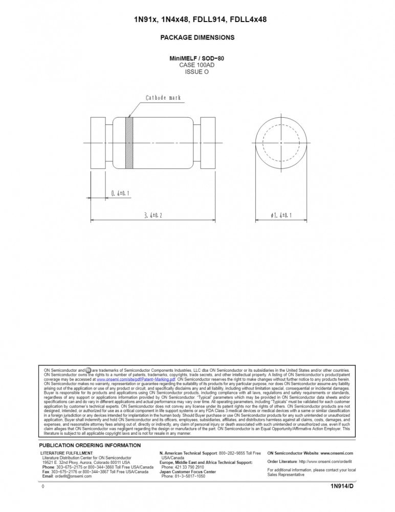 FDLL4148 SOD-80 package drawing