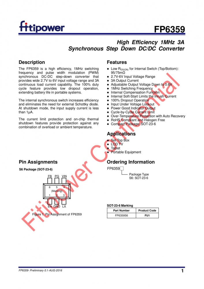 FP6359S6 datasheet page 1