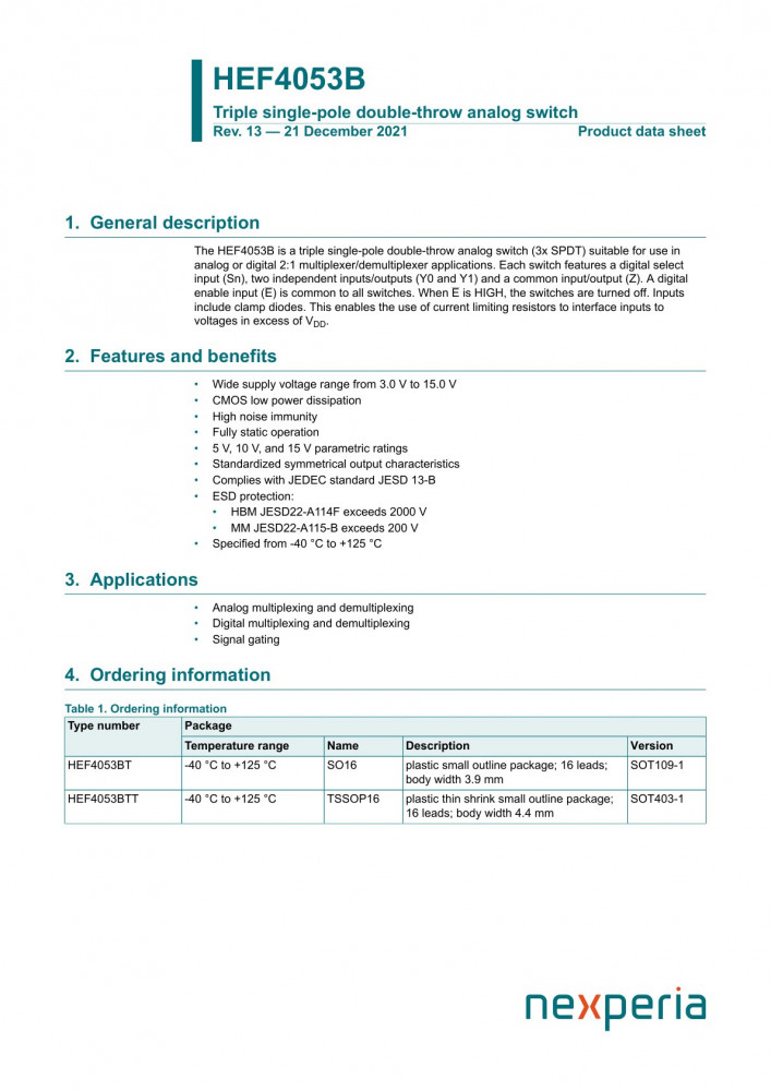 HEF4053B datasheet page 1