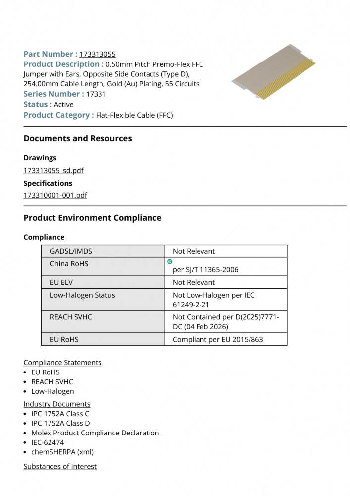 MOLEX 173313055 technical document image, page 1