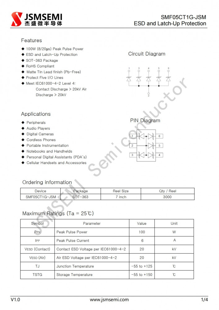 SMF05CT1G-JSM datasheet page 1
