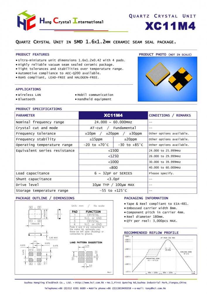 HCI XC11M4-32.000-F06LLHP technical document page