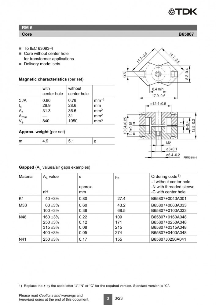 RM 6 ferrite cores and accessories catalog, page 3