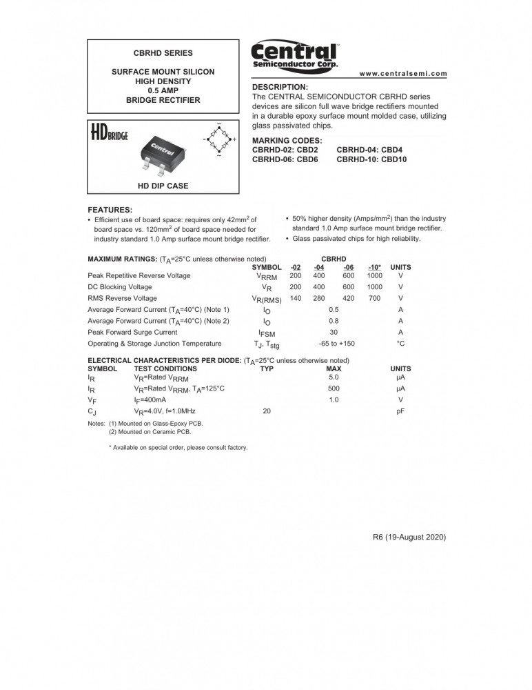 Central CBRHD series datasheet page 1