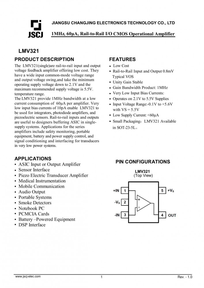 LMV321 datasheet page 1