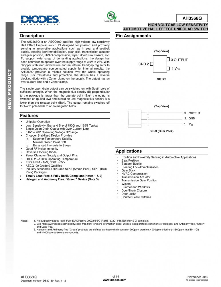 AH3368Q datasheet page 1
