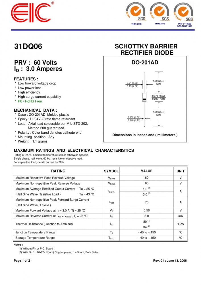 EIC 31DQ06 datasheet page 1