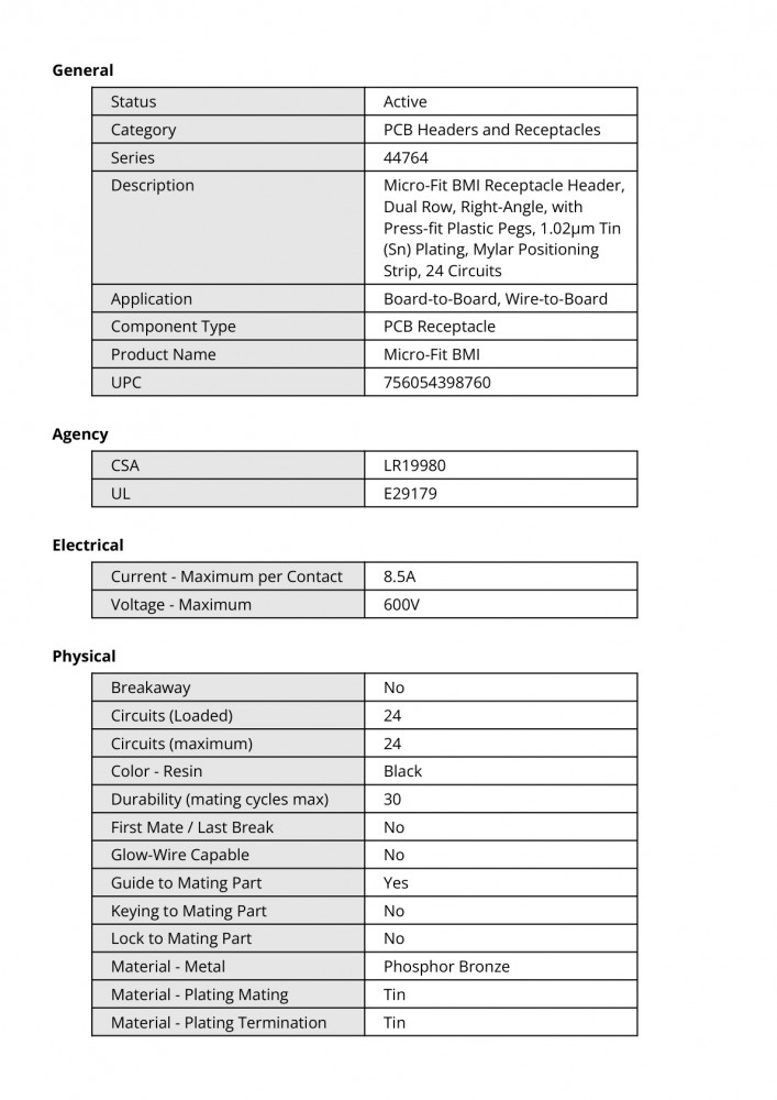 Technical document page 2 for MOLEX 447642401
