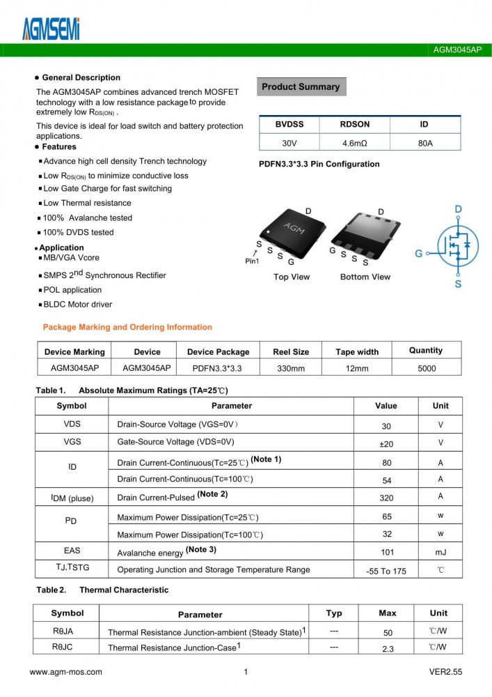AGM3045AP datasheet page 1