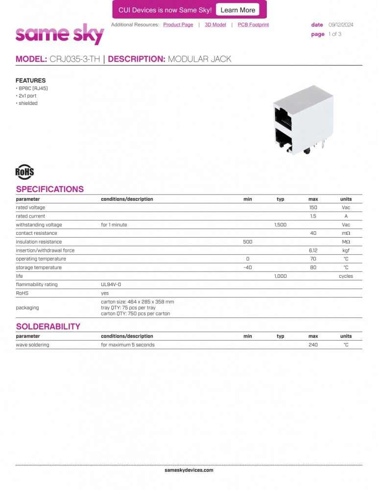 CRJ035-3-TH datasheet page 1