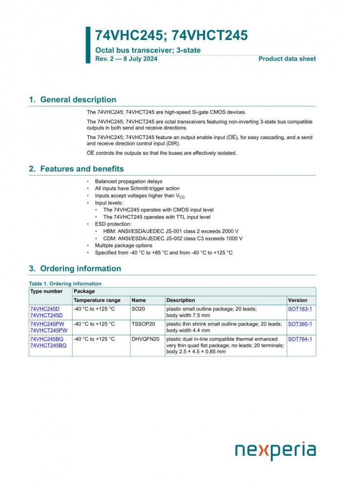74VHC245PW datasheet page 1