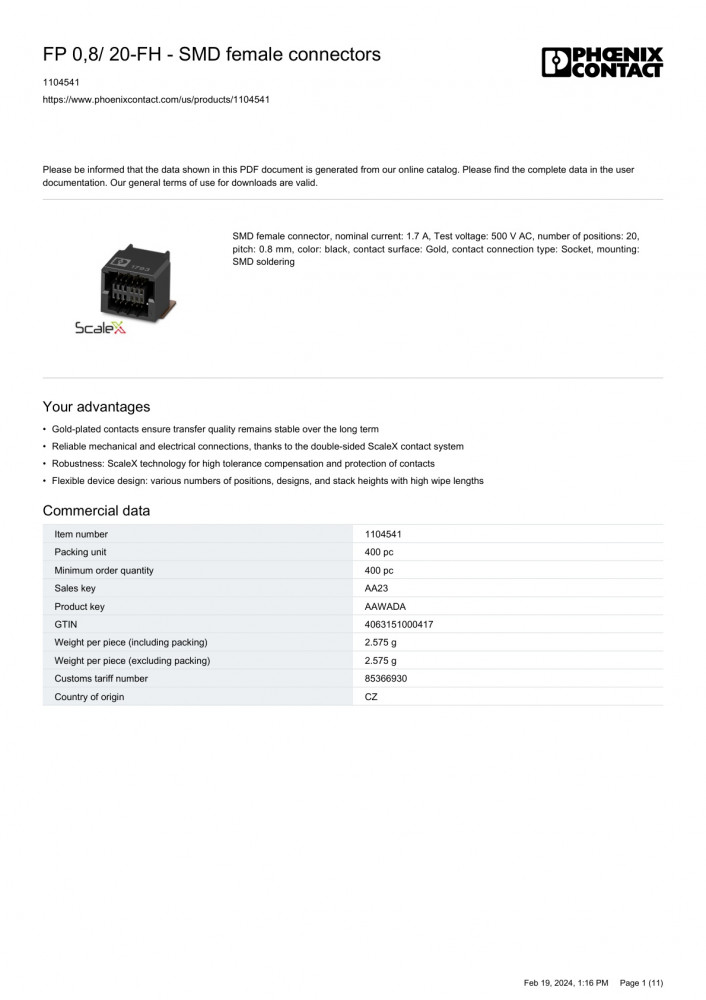Phoenix Contact 1104541 datasheet page 1